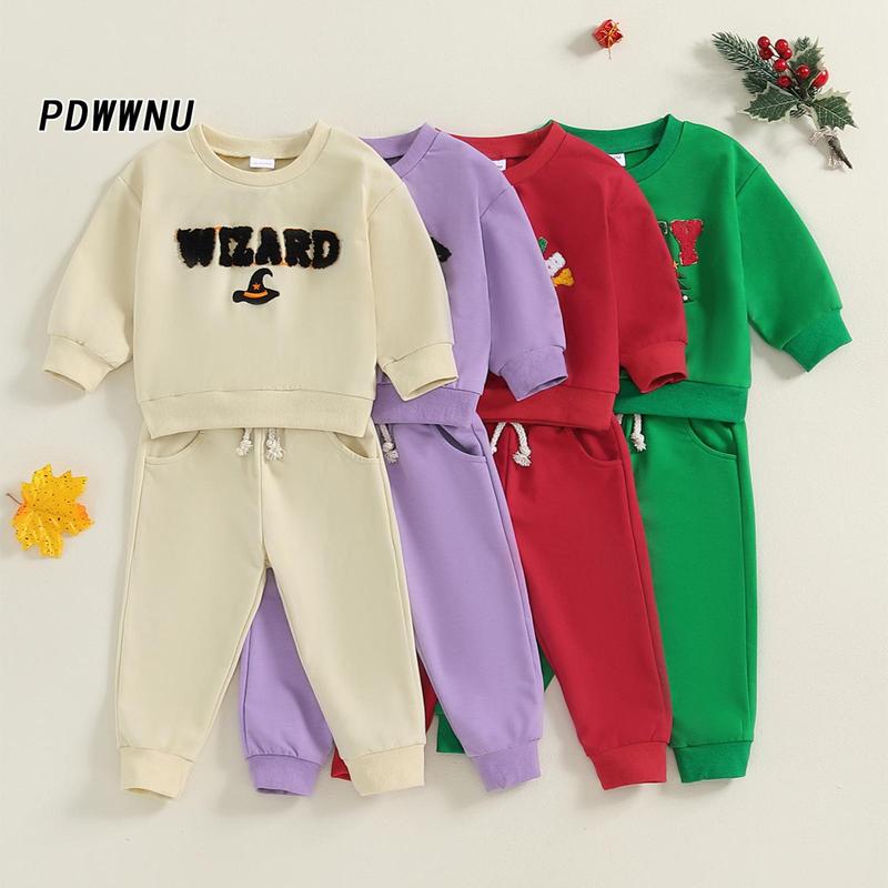Kids Girl Boy Fall Sets Christmas Tree Letter Embroidery Lon - TikTok ...
