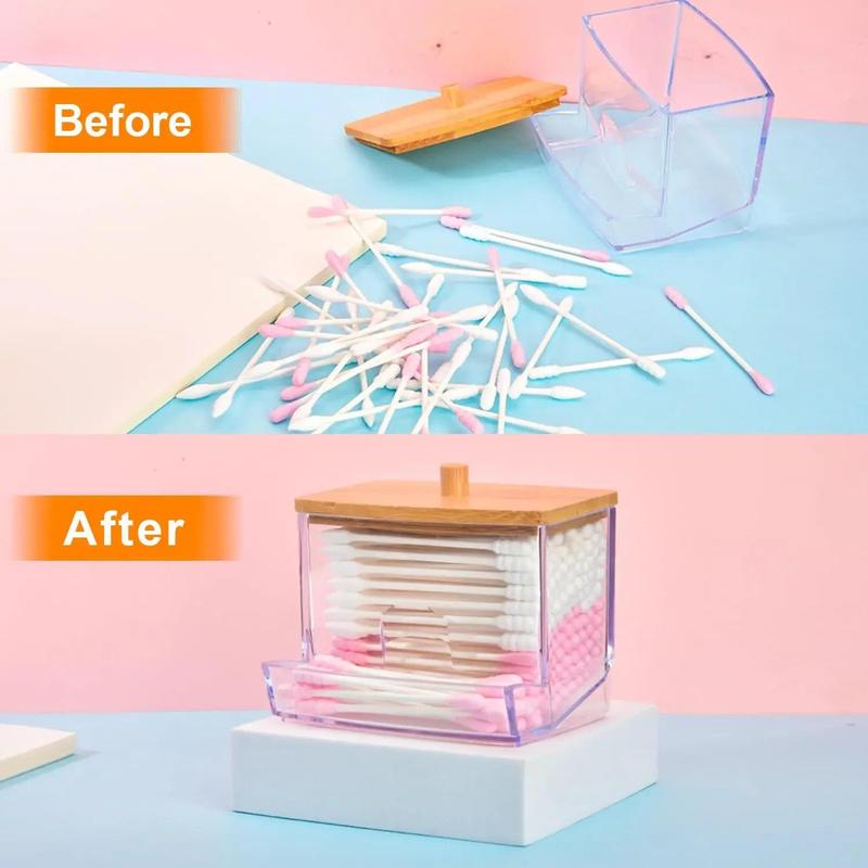 1 Household Cotton Swab Storage Tank, Acrylic Square Bamboo Cover ...