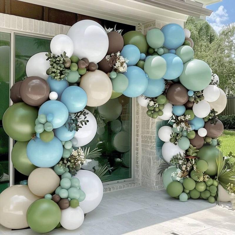 Sage Green Blue Balloon Garland - Double Stuffed Dusty Green White Sand ...