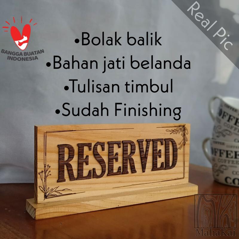 Tulisan Reserved kayu sign papan tanda dipesan meja signage bolak balik ...