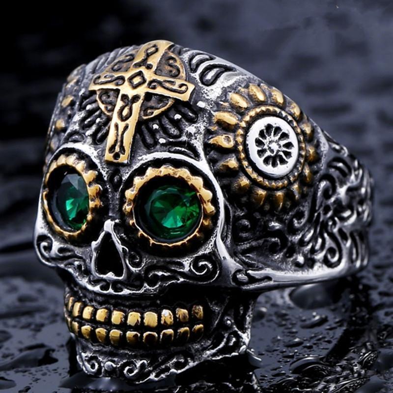 Cincin Biker, Rekaan Bunga Retro Ukiran Gothic, Tengkorak Gula ...