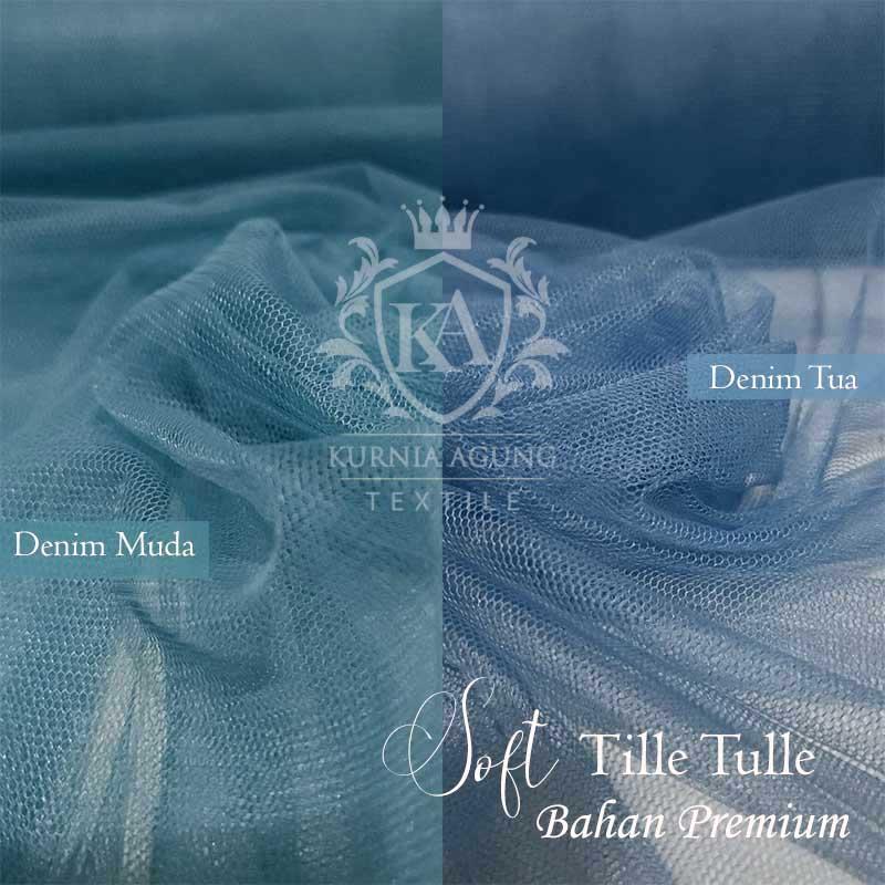 Kain TILE TULLE HALUS POLOS Warna Denim Biru Bahan Gamis Dress per 0.5m ...