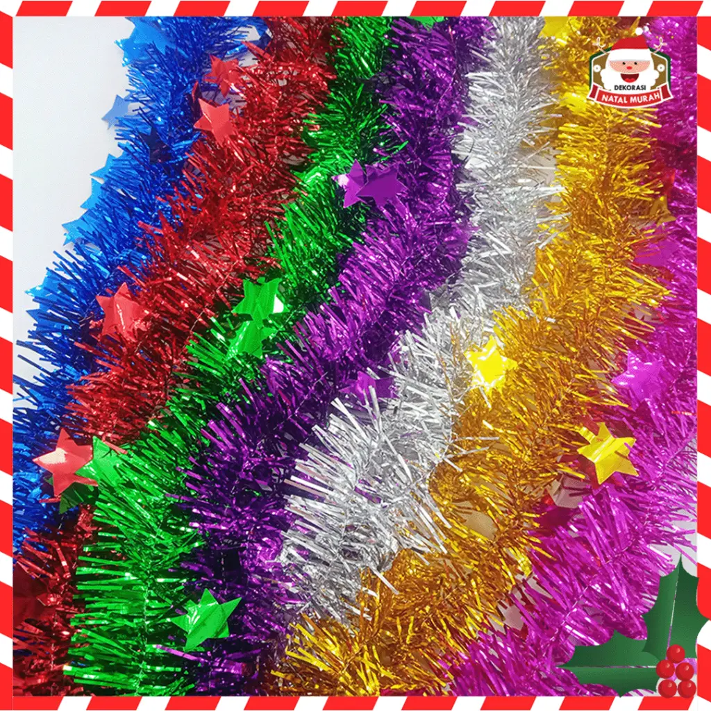 Slinger Natal PREMIUM TEBAL Tinsel Garland Natal Slinger Hijau Salju ...