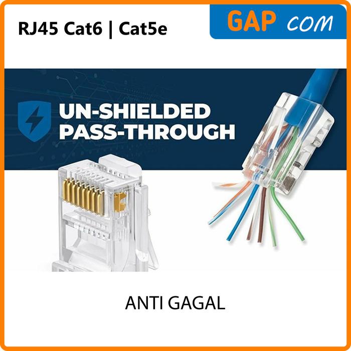Jual RJ45 Cat6 | Cat5e Konektor Anti Gagal | Jack RJ45 Plug Pass ...