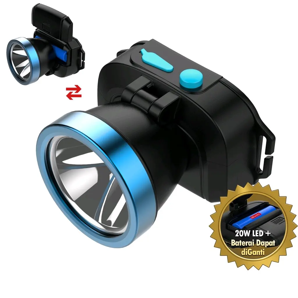 SENTER KEPALA AOKI AK-3698L - 20W - CAHAYA TERANG - BATERAI DAPAT DI ...