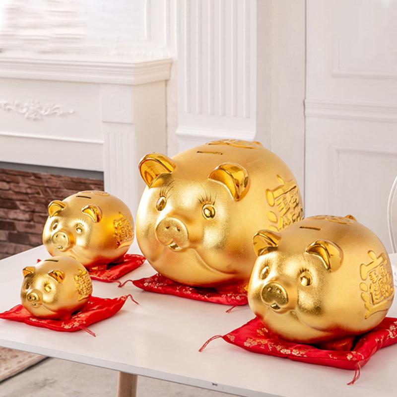 Ceramic Golden Pig Piggy Bank Large Mini Gold Home Opening Cash ...