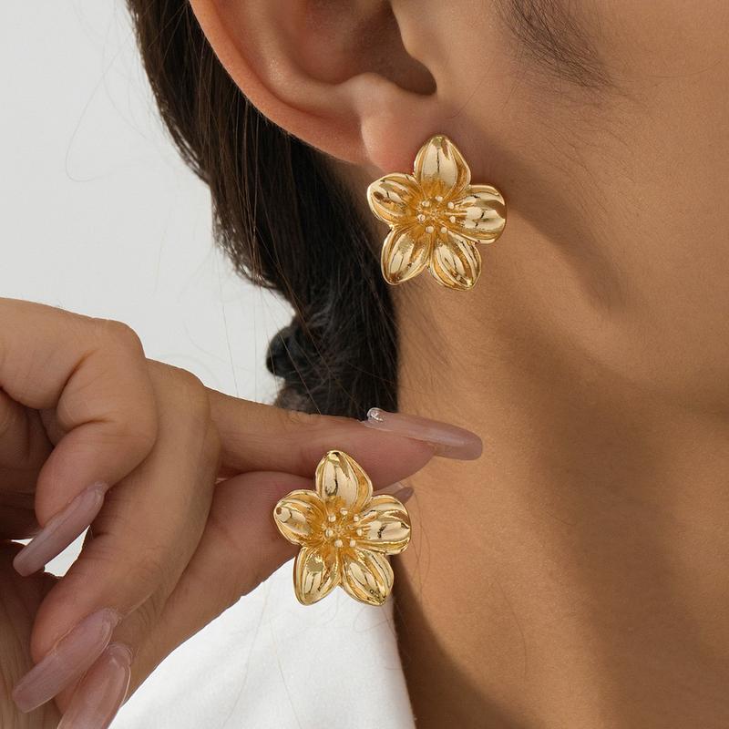 Premium Jewelry Wrinkled Texture Design Metal Style Flower Stud ...