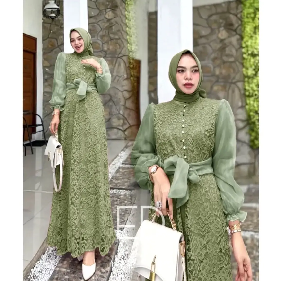 Lisa Maxi Dress Brukat Organza Pesta Kondangan Kancing Muslim Panjang ...