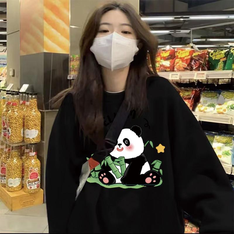 Baju Sweat Pullover, Cetakan Panda Buluh Kartun, Lengan Panjang ...