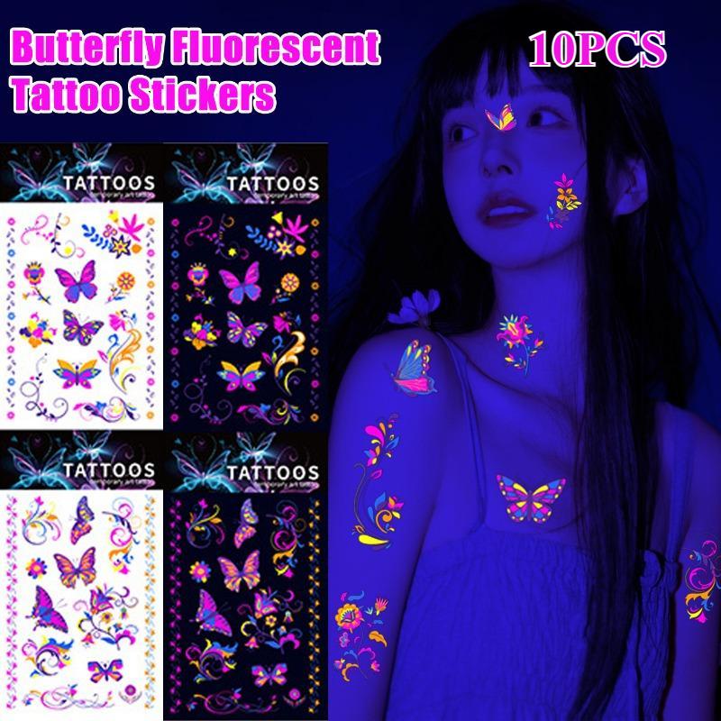 1/10 Sheets Butterfly Fluorescent Tattoos Stickers Temporary - TikTok ...