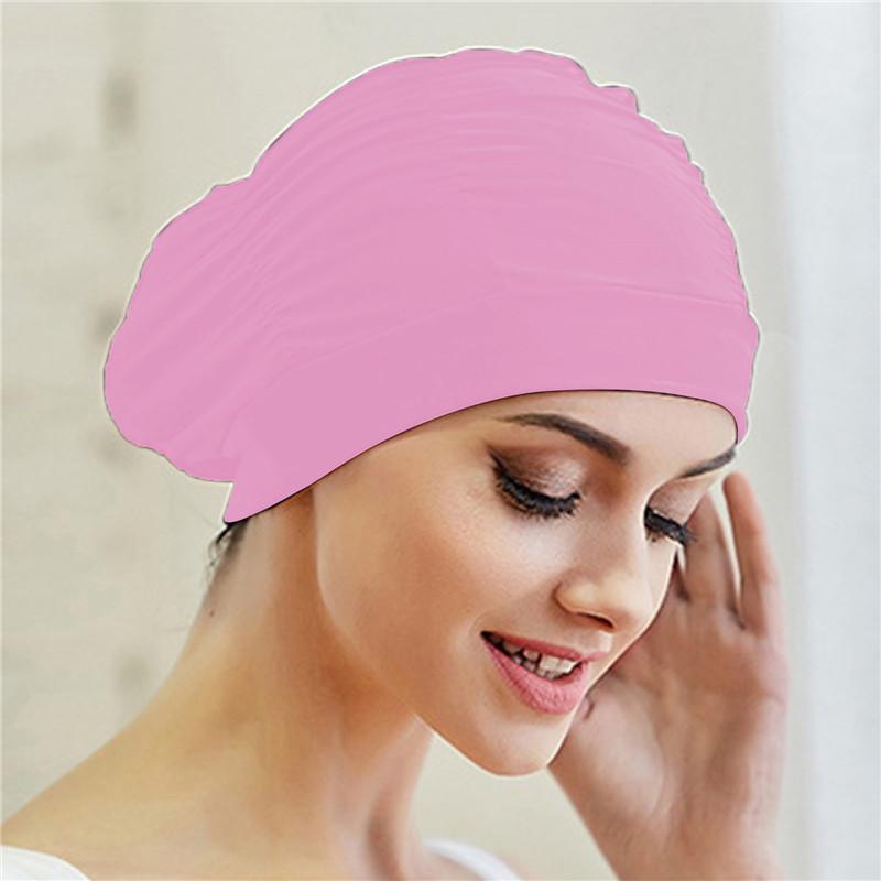 Unisex Swimming Caps Long Hair Swim Cap Pleated Cloth Fabric Bathing ...