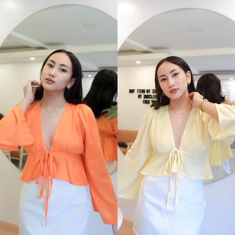 Letty Long Sleeves Tie Top - TikTok Shop Philippines