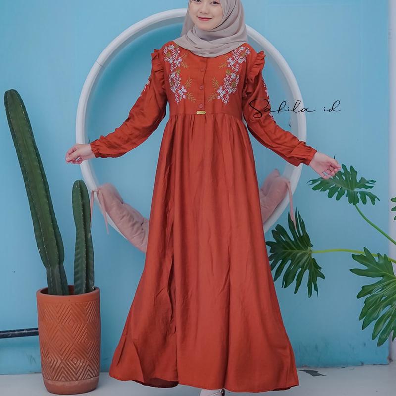 maxi dress lily bordir bunga //gamis busui polo linen by SAKILA - Shop ...