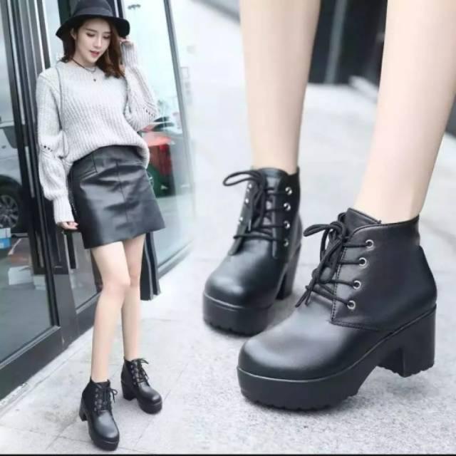 Sepatu boot wanita polos hitam putih tinggi 7cm la02 modis terbaik ...