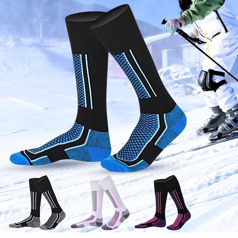 [AT] 1 Pair Ski Socks Knee High Stretchy Moisture Wicking Terry ...