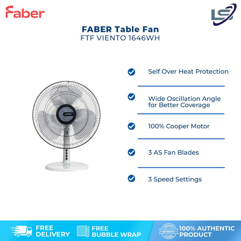 FABER 16" Table Fan FTF VIENTO 1646WH | Self Over Heat Protection ...