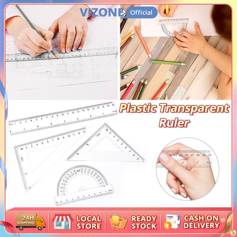 Plastic Transparent Ruler 4 Pieces Math Drafting Ruler Geometry ...