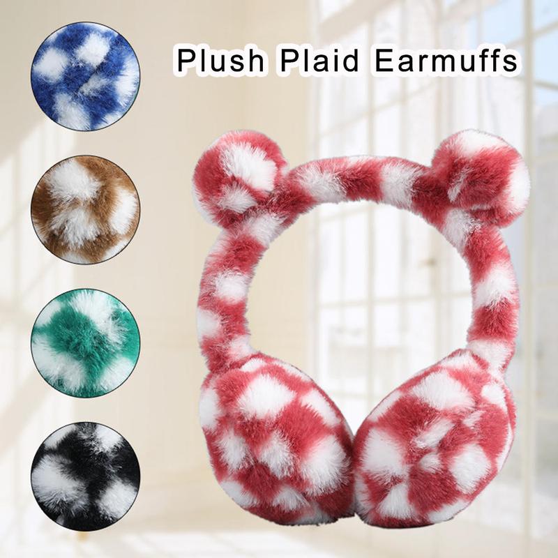 Plush Plaid Earmuffs Balls Ears Warmer Windproof Earmuff Y2k - TikTok ...