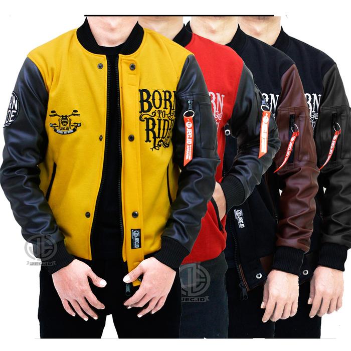 Promo JECID Jaket Motor Baseball Varsity Karlit Lengan Kulit Mix ...