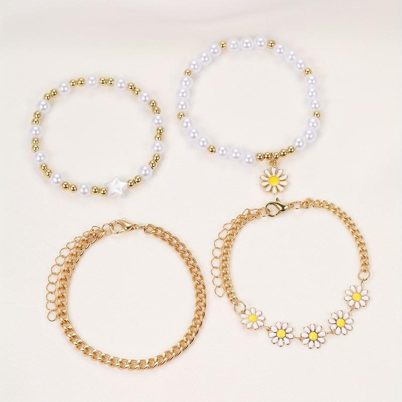 Set Gelang Pesona Bunga Daisy dan Rantai Mutiara Tiruan, 4pcs, - TikTok ...