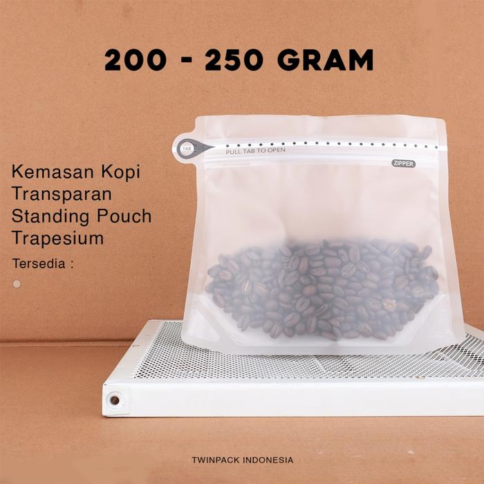 Jual Kemasan Kopi 200 - 250 Gram Transparan Standing Pouch Trapesium ...