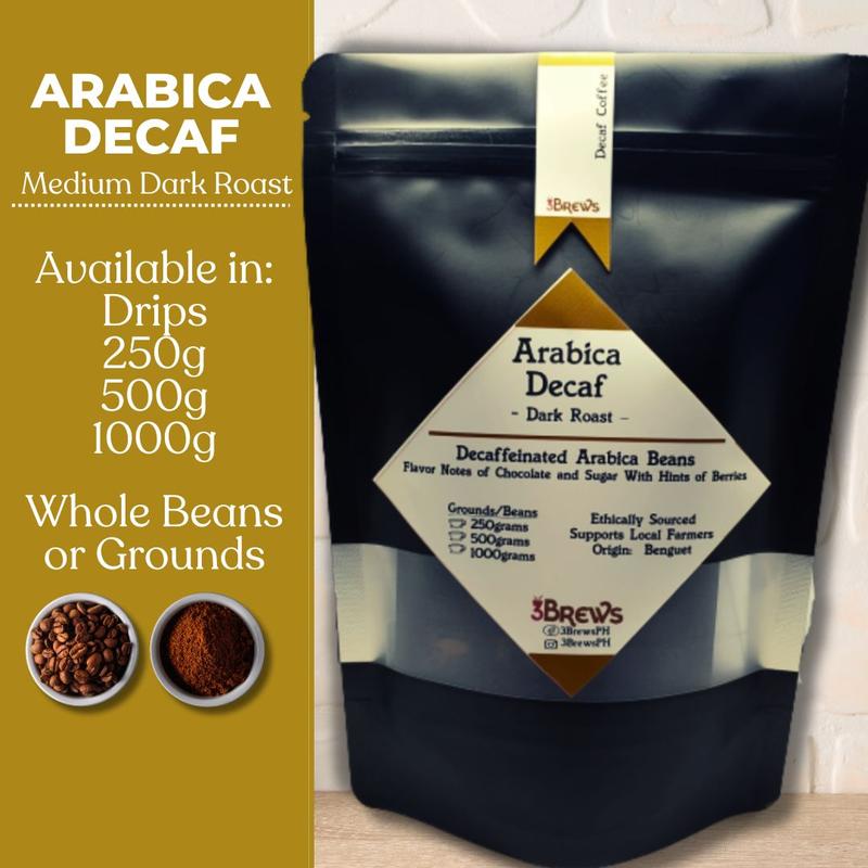 3Brews Arabica Decaf Coffee: Decaffeinated Whole Beans and Grounds ...