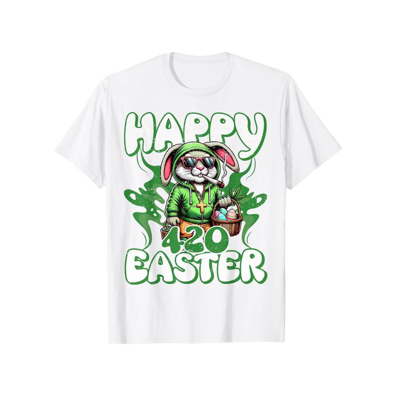 Men'S Happy 420 Easter Bunny Graphic T-Shirt- Funny Smoking Rabbit ...