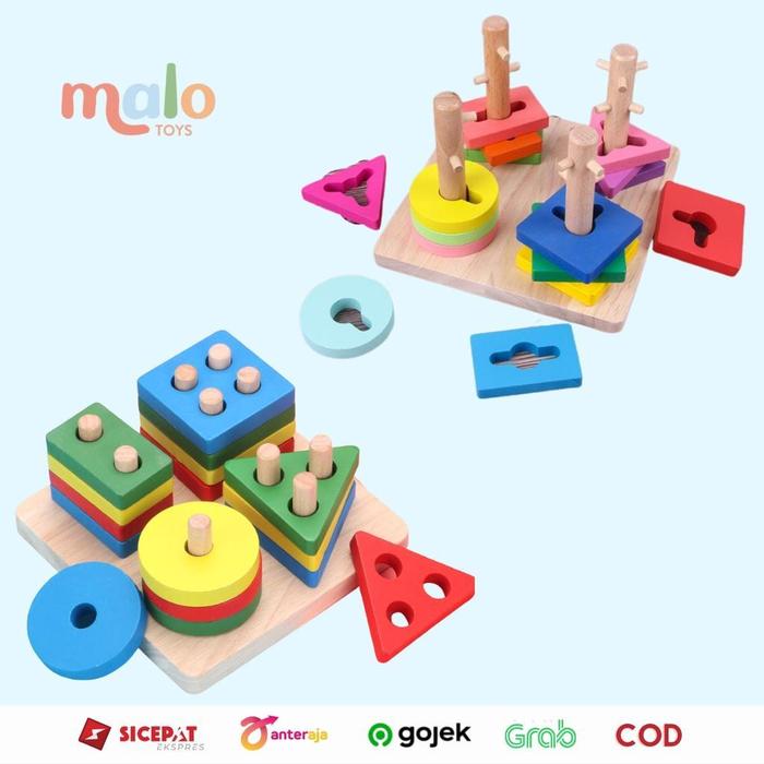 Jual MALOTOYS - Geometry Shape Wooden Peg Board Sorting Geo Pilar Basic ...