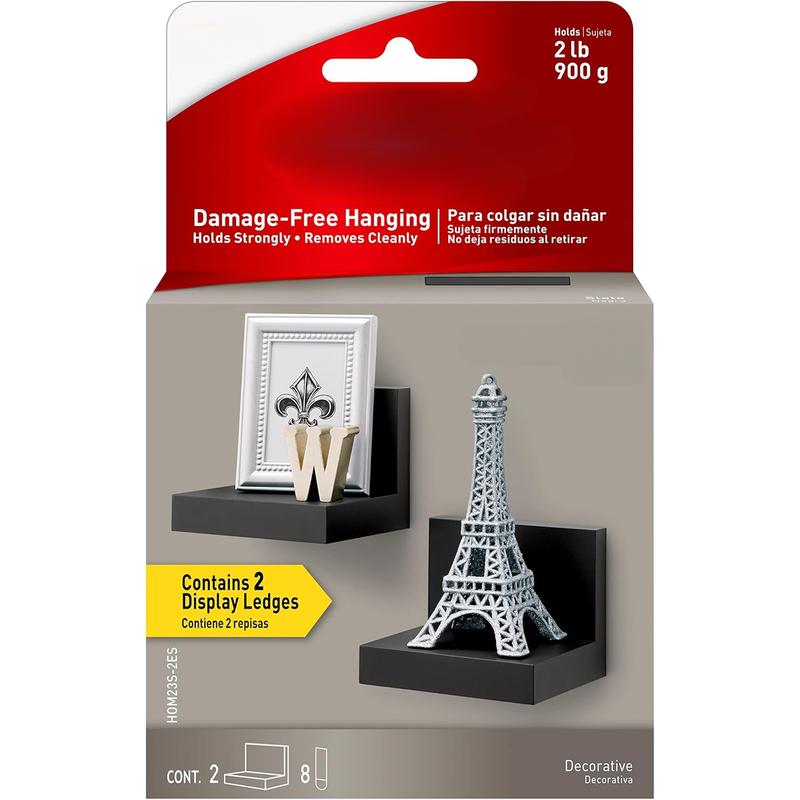 Display Ledges, Holds up to 2 lb, Slate, 2 Ledges with 8 Medium Command ...
