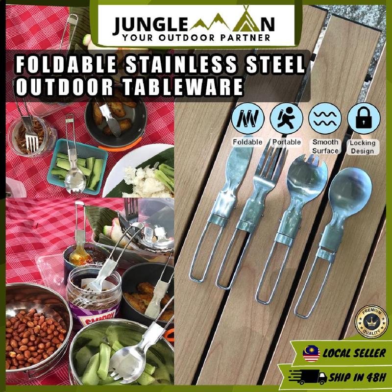 JUNGLEMAN Foldable Tableware Spoon Fork Knife Portable Stainless ...