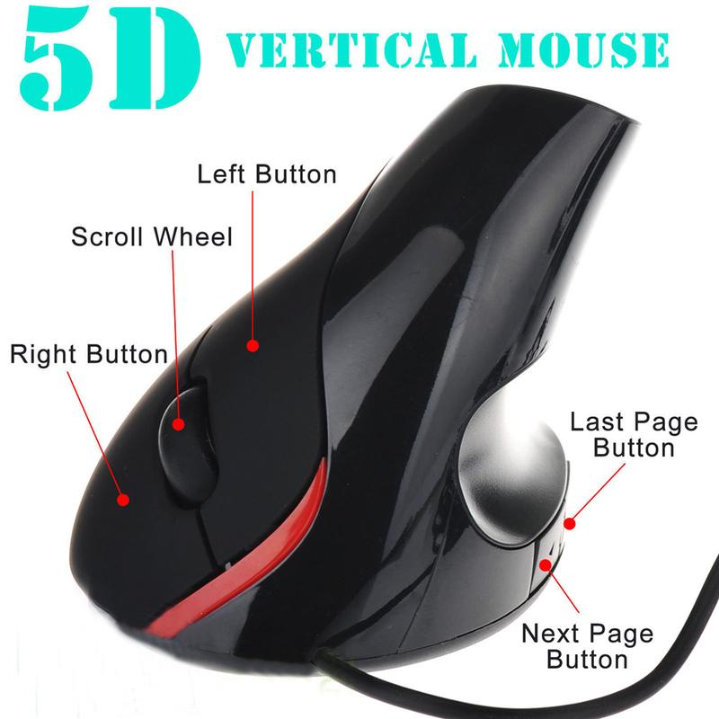 5D Wired Vertical Optical Mouse Ergonomic Wrist Healing USB Mouse ...