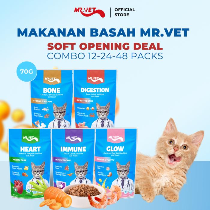Promo [NEW] Mr. Vet Cat Pouch - COMBO 12, 24, 48packs Makanan Basah 70g ...