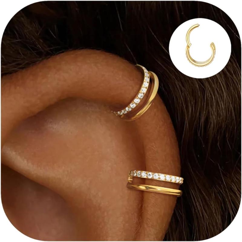 Small Cartilage Double-Hoop Helix Conch Piercing With Cubic Zirconia ...