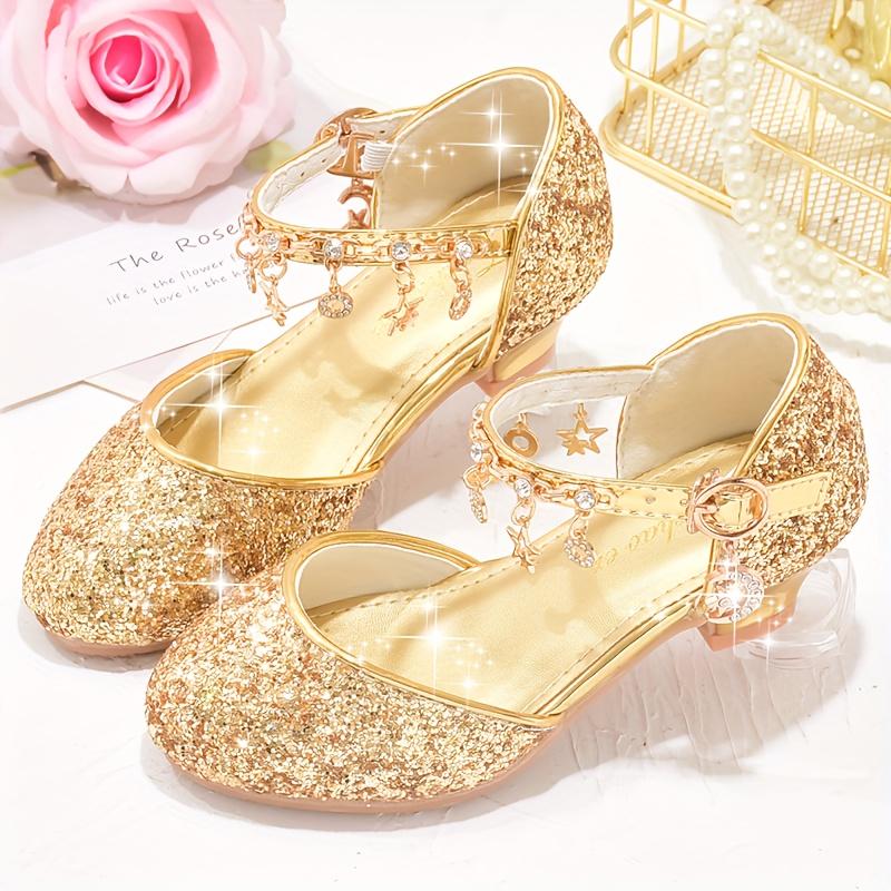 Sparkling Princess High Heels for Girls - Glittery Golden Sequin ...