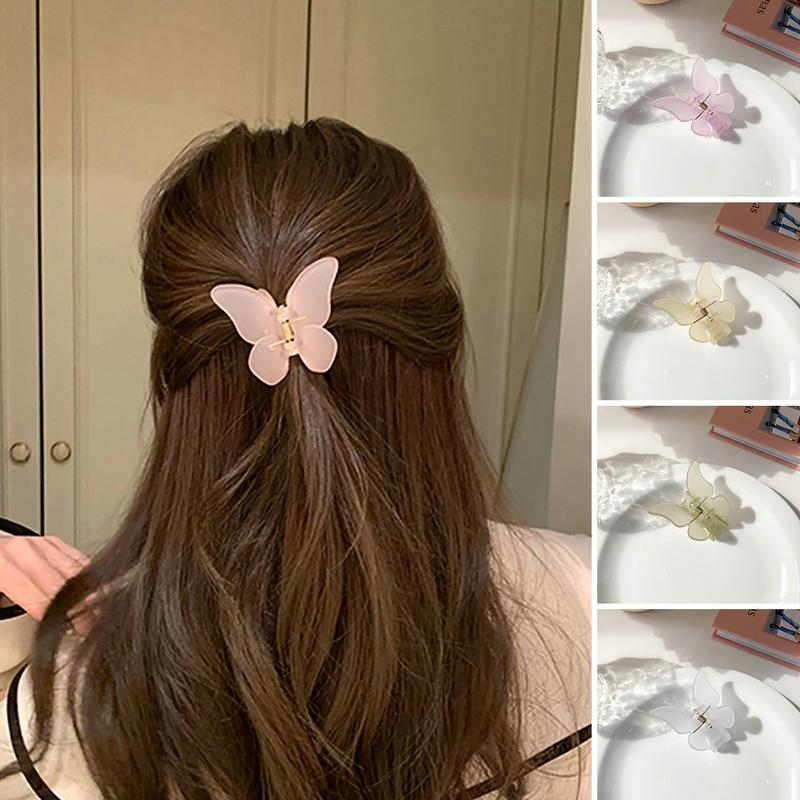 Solid Color Non-Slip Crossing Teeth Small Hair Claw Frosted Butterflies ...