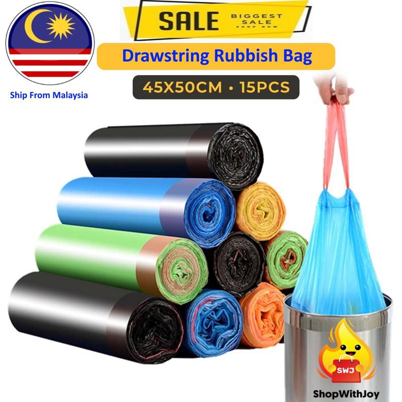 【ShopWithJoy】45cmx50cm 15pcs Drawstring Trash Bags Colorful Garbage ...