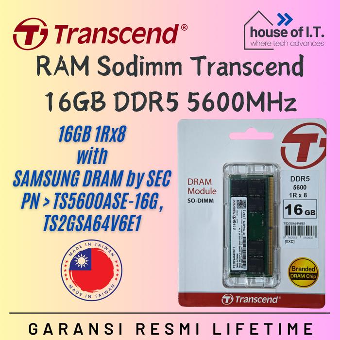 Promo RAM SODIMM TRANSCEND 16GB DDR5 5600MHz with SAMSUNG DRAM by SEC ...