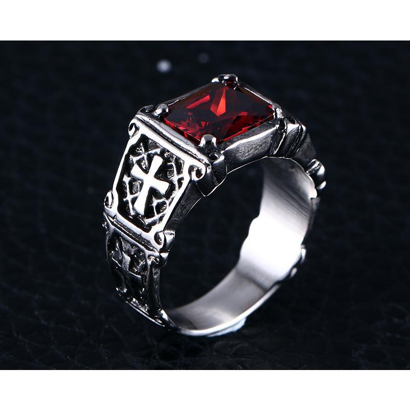 New Retro Men's Fashion Personality Inlaid Ruby Cross Ring - TikTok ...