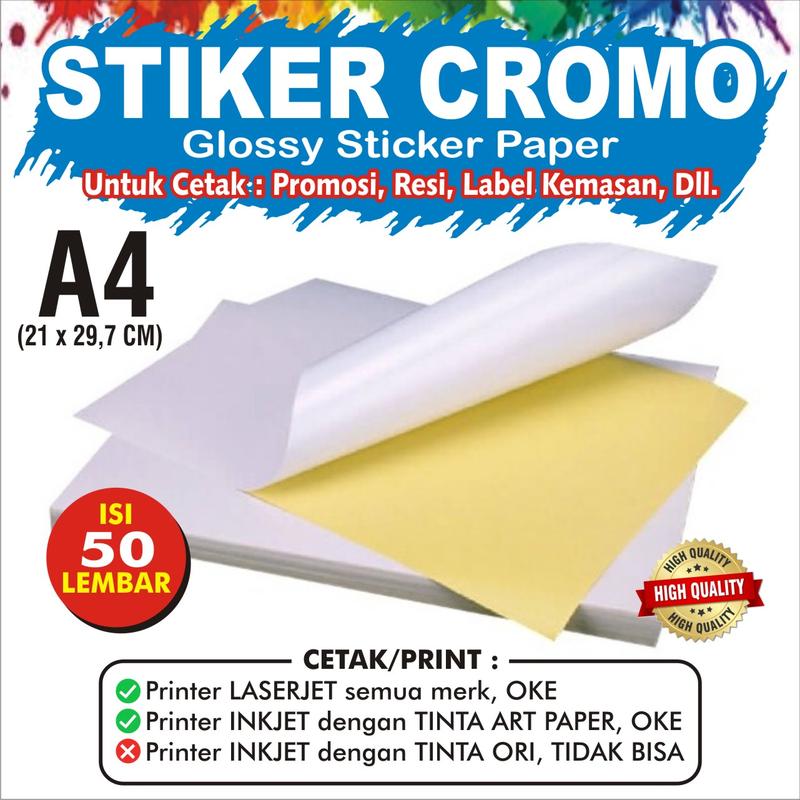 Sticker Chromo A4 isi 50 lembar / Kertas Stiker Glossy Mengkilap - Shop ...