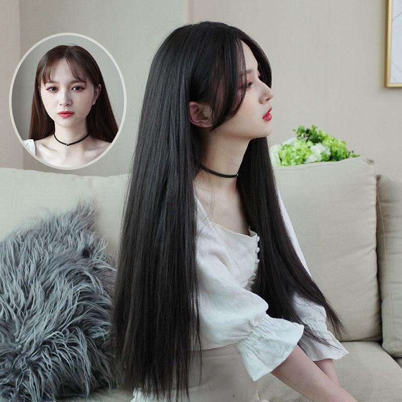 Women's Medium Split Eight Line Bangs, Fluffy Long Straight Hair ...