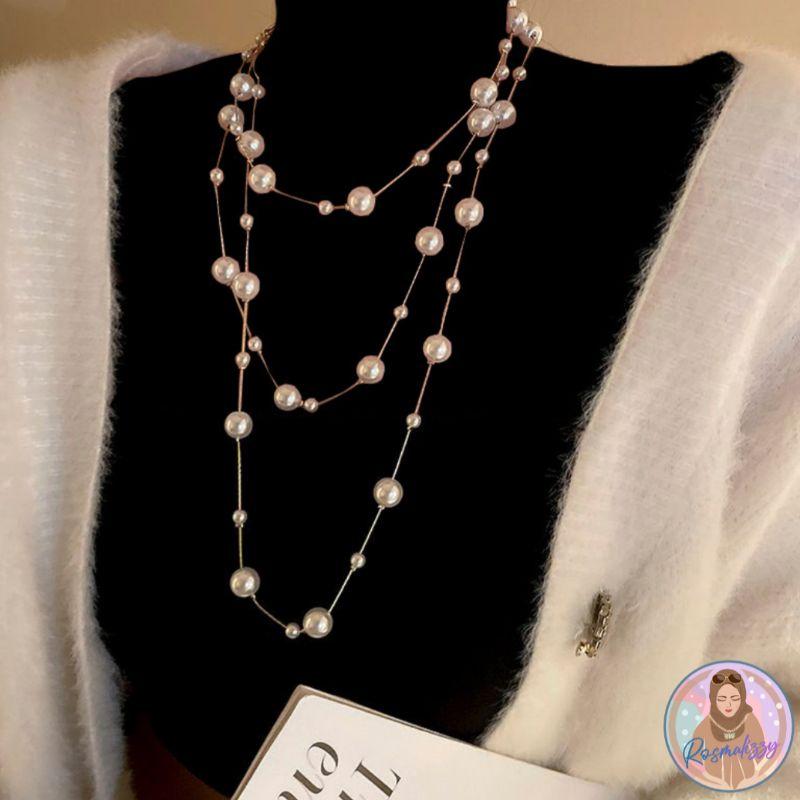 LZ Rantai Panjang Manik 168 cm ala Mutiara Big White Beads Long ...
