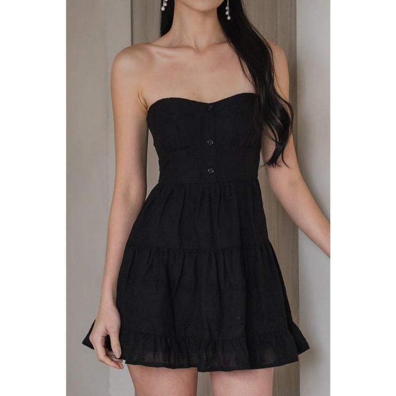 Avery Cotton Eyelet Romper Dress (Black) - TikTok Shop Singapore