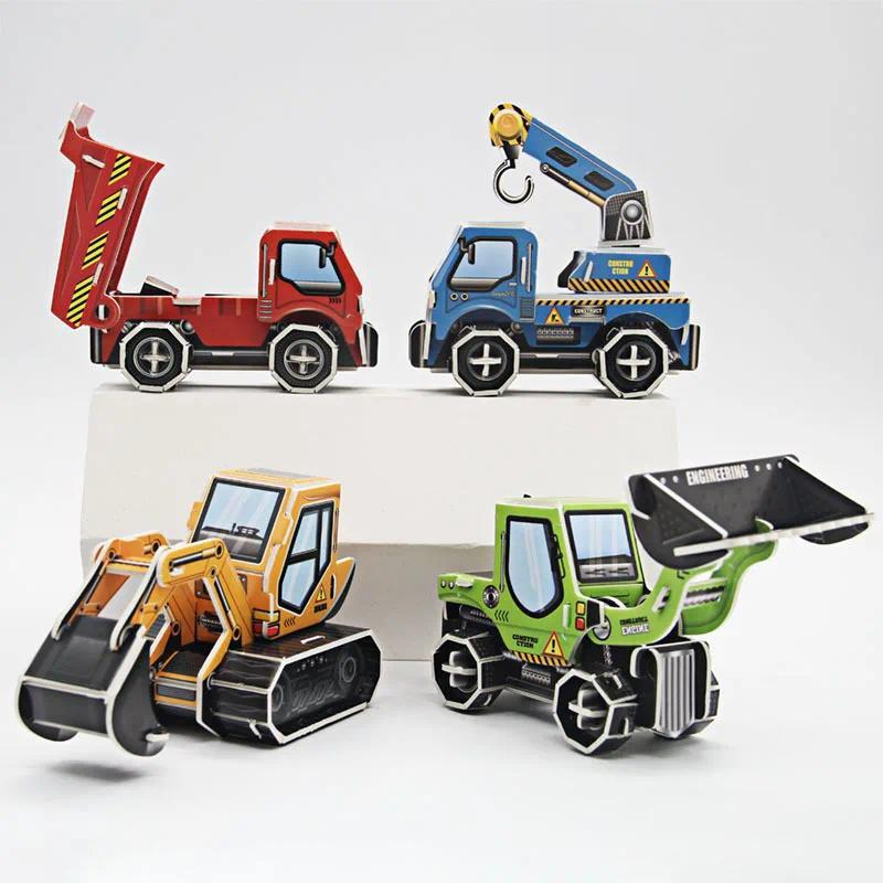 3D Cartoon Engineering Vehicle Cardboard Jigsaw Puzzle Excavator ...