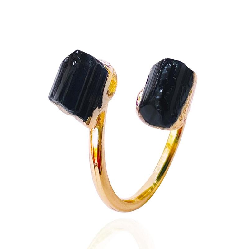 Cincin Jari Boleh Laras, Turmalin Hitam Mentah Alamiah, Bersalut ...