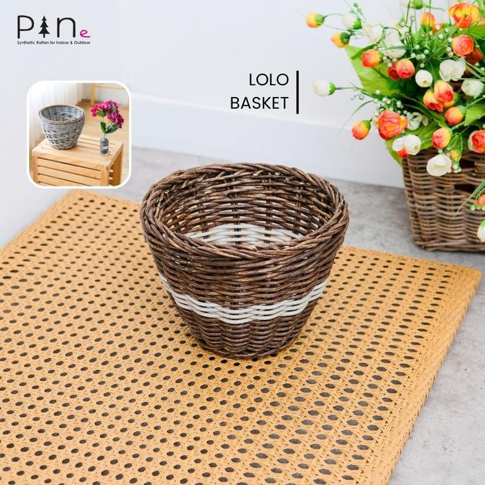 Jual Keranjang Bulat Rotan Serbaguna / Pot Bunga Rotan Warna Abu ...