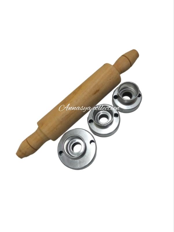 Rolling pin kayu / rollpin dan cetakan donat 3 pcs berbeda ukuran ...