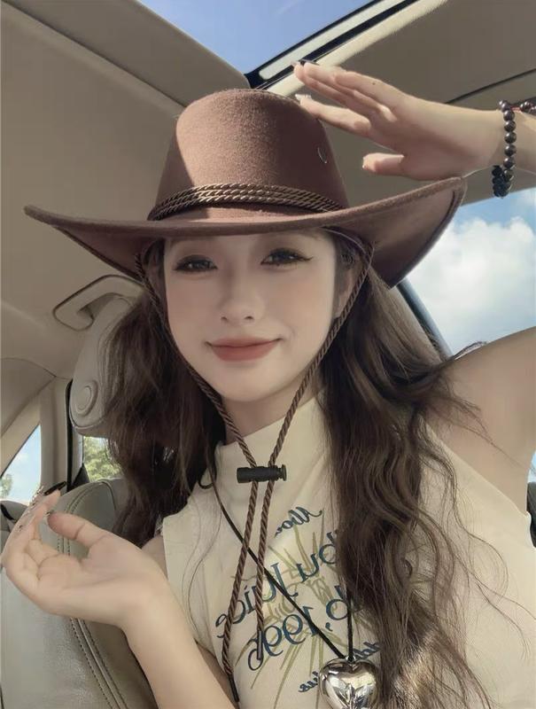 classical cowboy Rolled-Brim hat suede outdoor sunshade hat men's ...