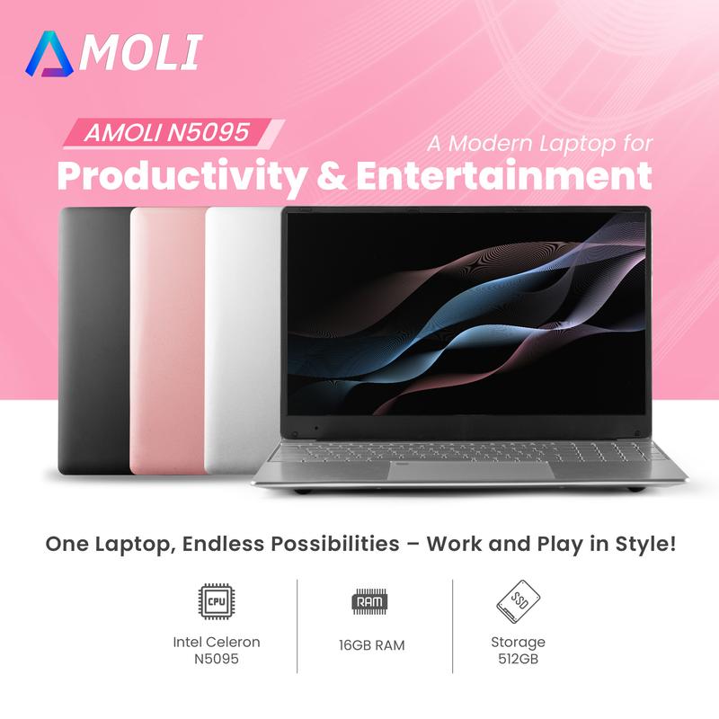 SHINON AMOLI Laptop Merah Muda Asli Baru 2024 15.6 Inci Layar IPS HD ...