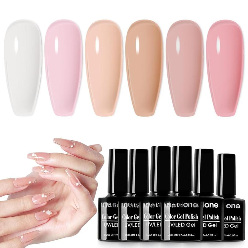 Jelly Gel Polish Set - 6 Colors Translucent Milky Pink Nude Brown ...