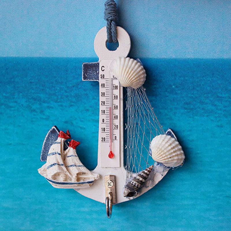 1Pc Creative Gift Wood Anchor Thermometer Crafts Art Wall Hanging ...